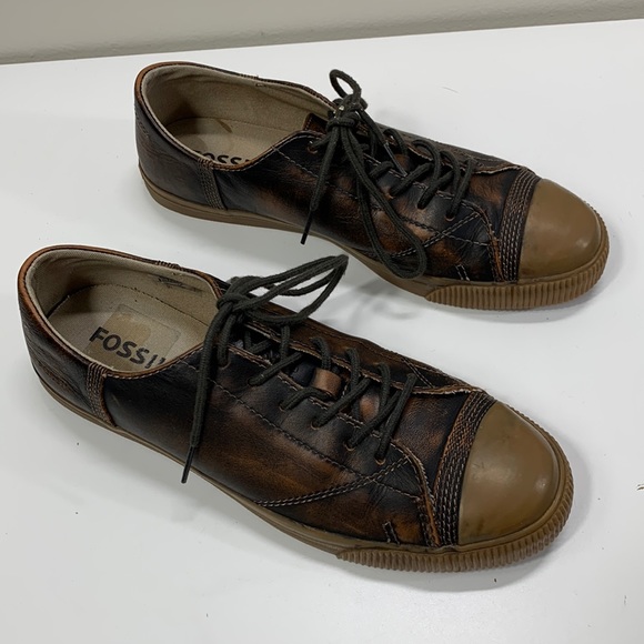 Fossil | Shoes | Fossil Mens Leather Sneakers Vintage Finish Size 85 ...